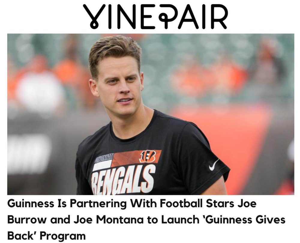 Vinepair Features Guinness’ Collaboration with Joe Burrow - Quaker City ...